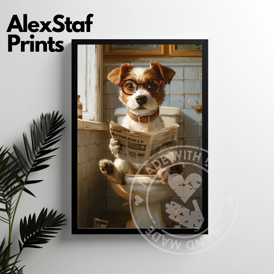 Dog Art, Funny Bathroom Print, Toilet Poster, Bathroom Art, Dog ...
