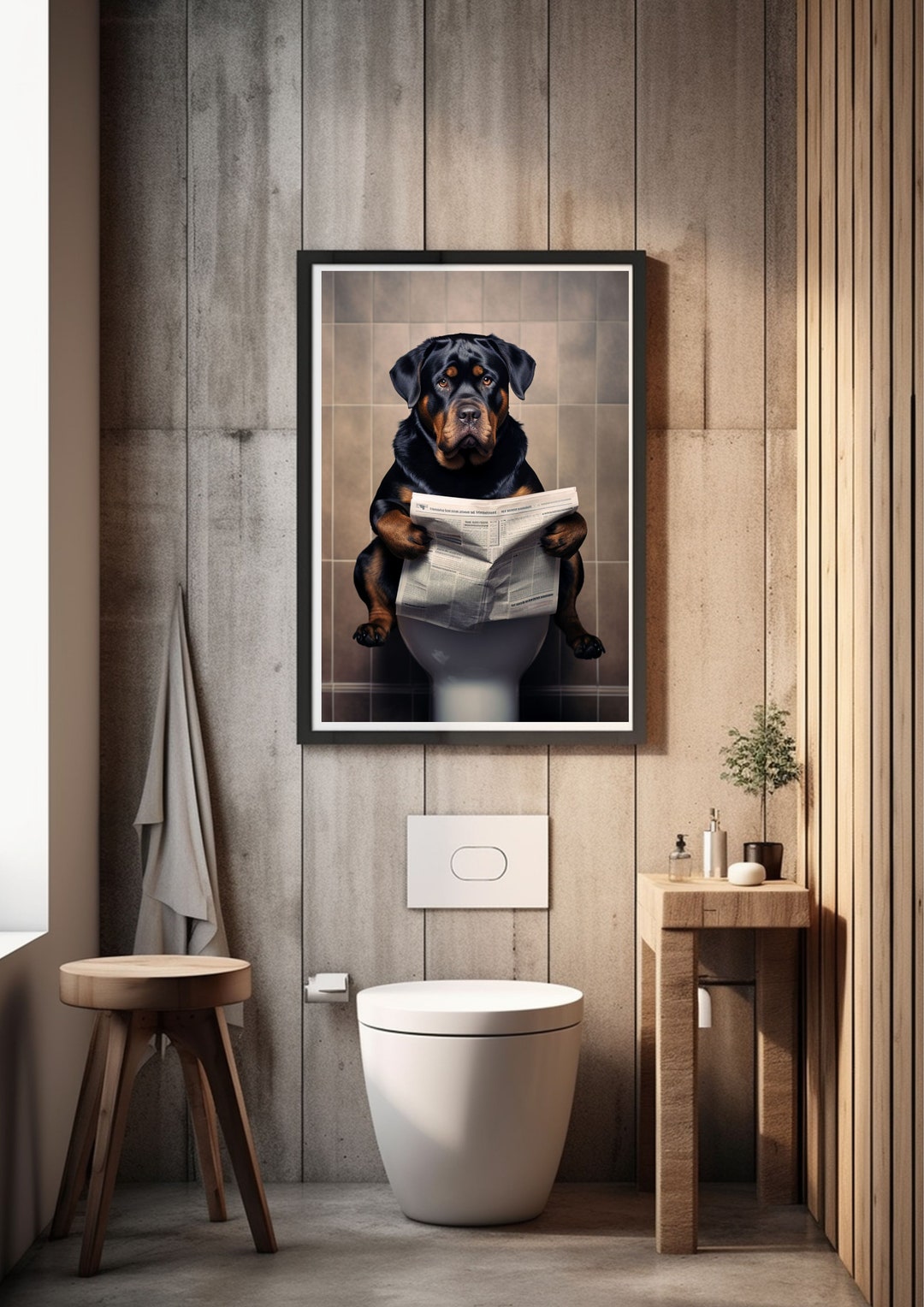 Rottweiler Art, Funny Bathroom Print, Toilet Poster, Bathroom Art ...