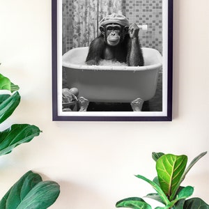 Monkey in a Bathtub Bathroom Poster, Monkey in Tub, Bathroom Print ...