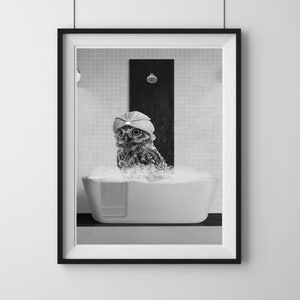 Owl Taking a Bath, Owl Print, Funny Bathroom Art, Owl in Toilet, Toilet ...