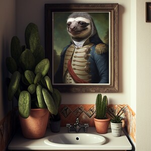 Sloth Napoleon Painting .sloth Wall Art, Funny Bathroom Print, Poster ...