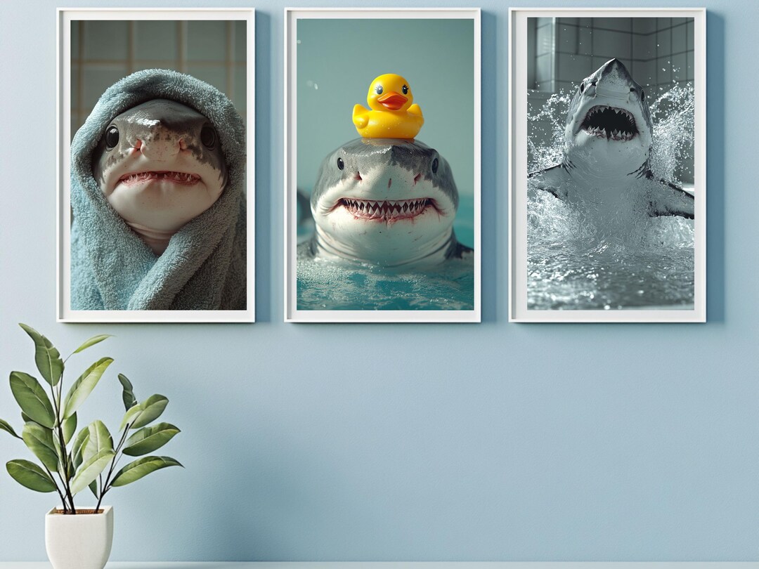 Set of 3 Cute Shark Bathroom Prints – Fun, Ocean-themed Printable Wall ...