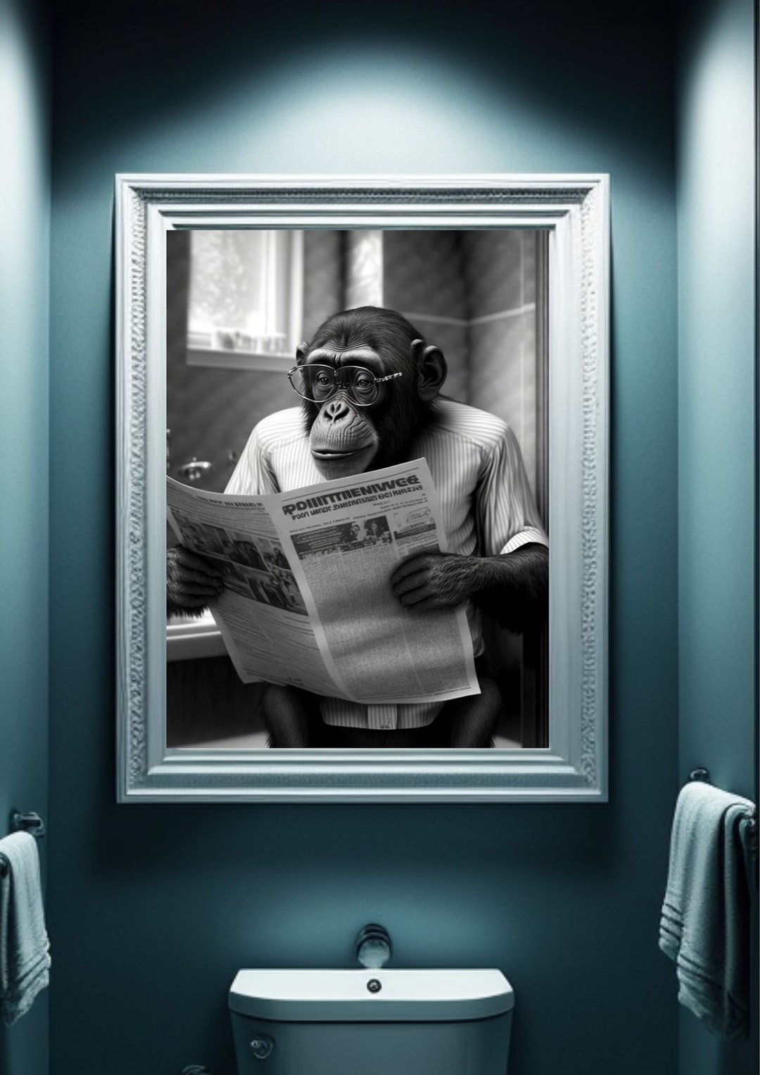 Monkey on Toilet, Funny Bathroom Printable, Safari Animal Art, Bathroom ...