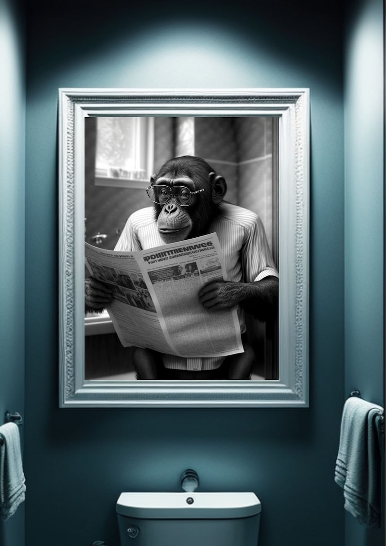 Monkey on Toilet Funny Bathroom Printable Safari Animal Art - Etsy