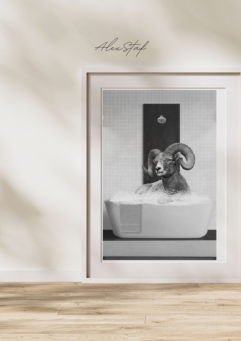 Bathroom Prints, Sheep in Bathtub Print, Sheep on Toilet Art, Funny ...