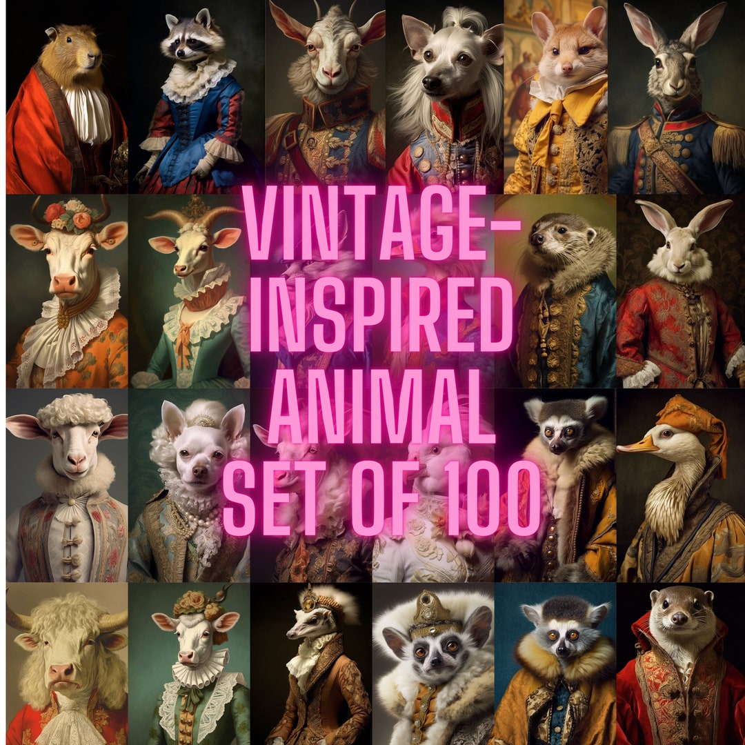 Vintage-inspired Animal Costume Posters: Set of 100 Digital Prints ...