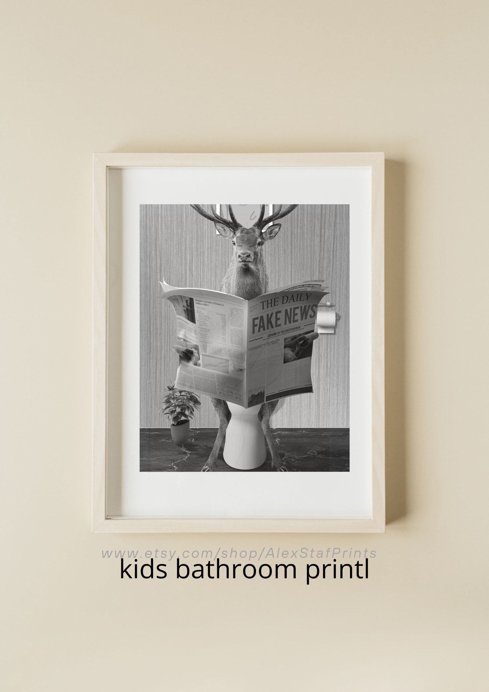 Adorable Deer in Vintage Bathtub, Toddler Bathroom Art, Whimsy Animal ...
