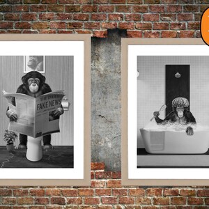 Monkey on Toilet Set 2, Funny Bathroom Printable Set 2, Safari Animal ...