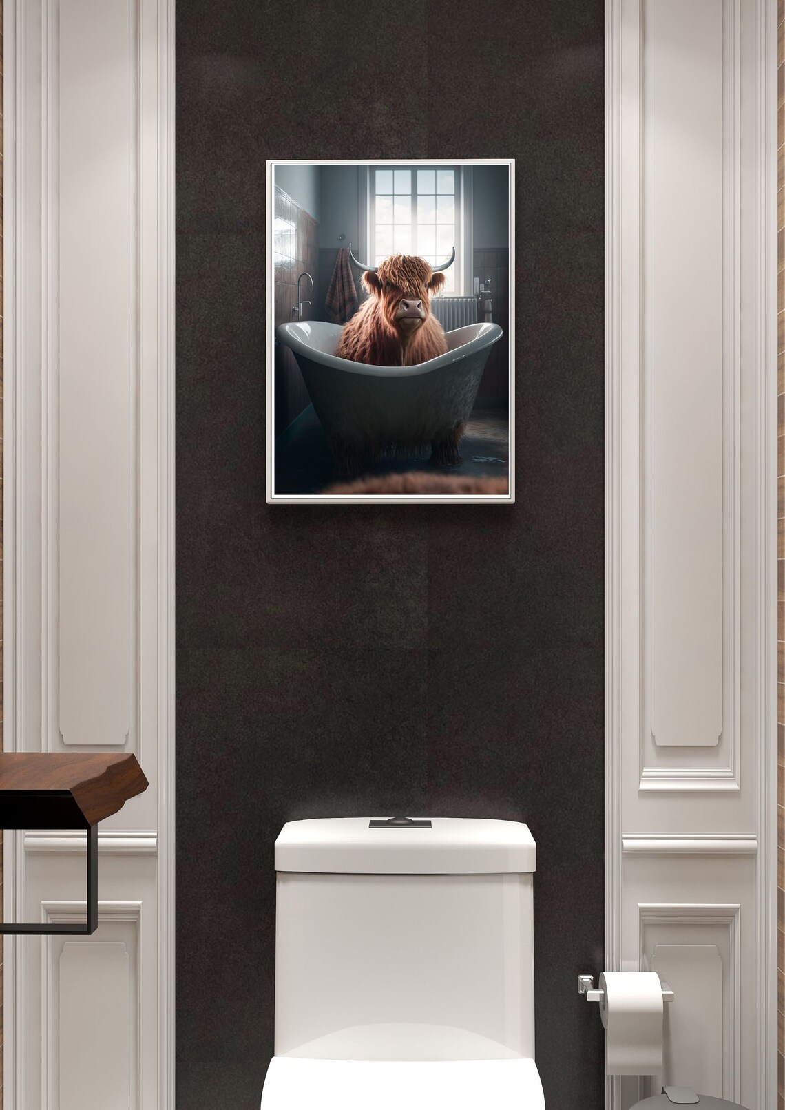 Scottish Highland Cow in Bathroom, Funny Animal Print, Animal in ...