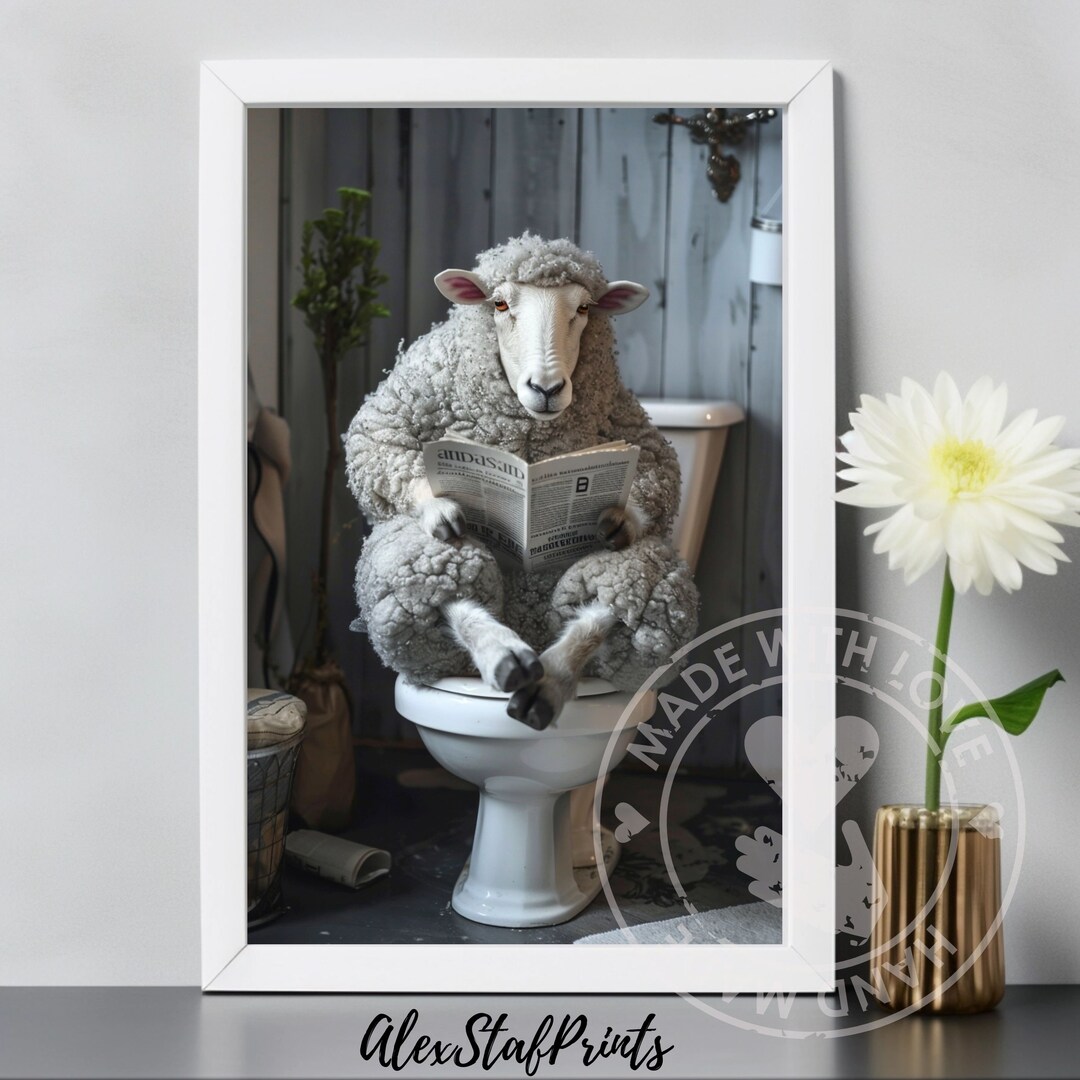 Lamb Print, Funny Bathroom Decor, Lamb in Toilet, Animal in Toilet ...