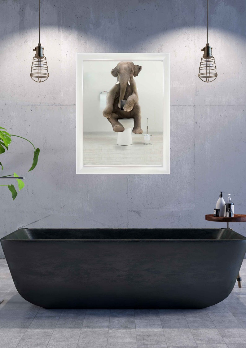 Elephant Sitting on Toilet, Bathroom Humor, Funny Bathroom Print ...