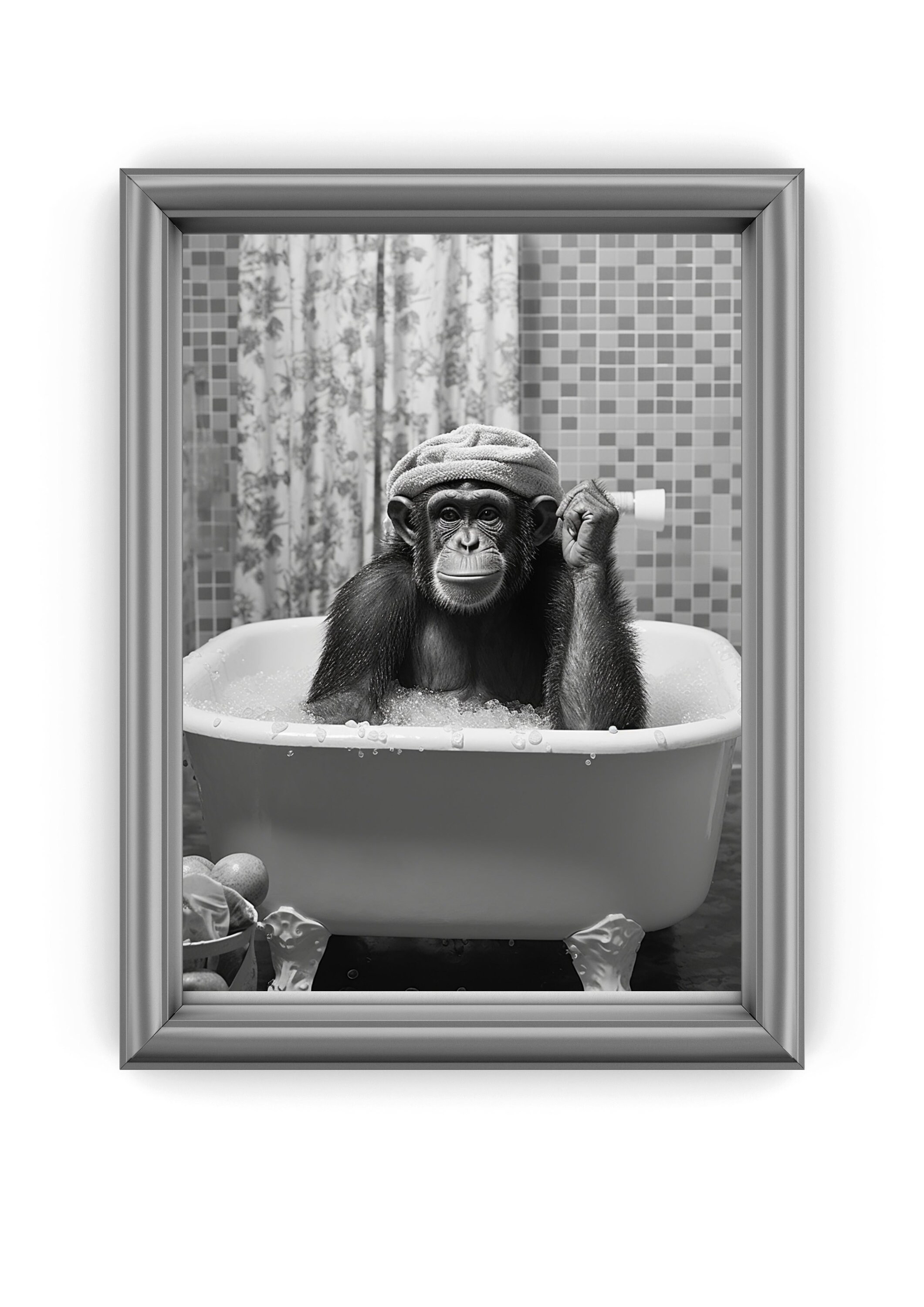 Monkey in a Bathtub Bathroom Poster Monkey in Tub Bathroom - Etsy