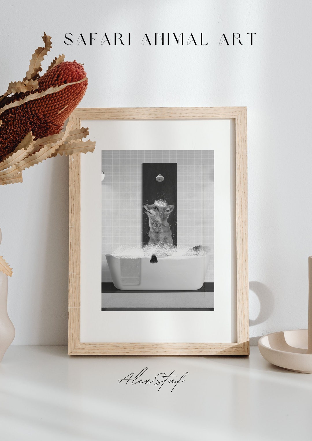Fox in a Vintage Bathtub, Rustic Bath Style, Fox in Tub, Animal ...