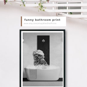 Owl Taking a Bath, Owl Print, Funny Bathroom Art, Owl in Toilet, Toilet ...