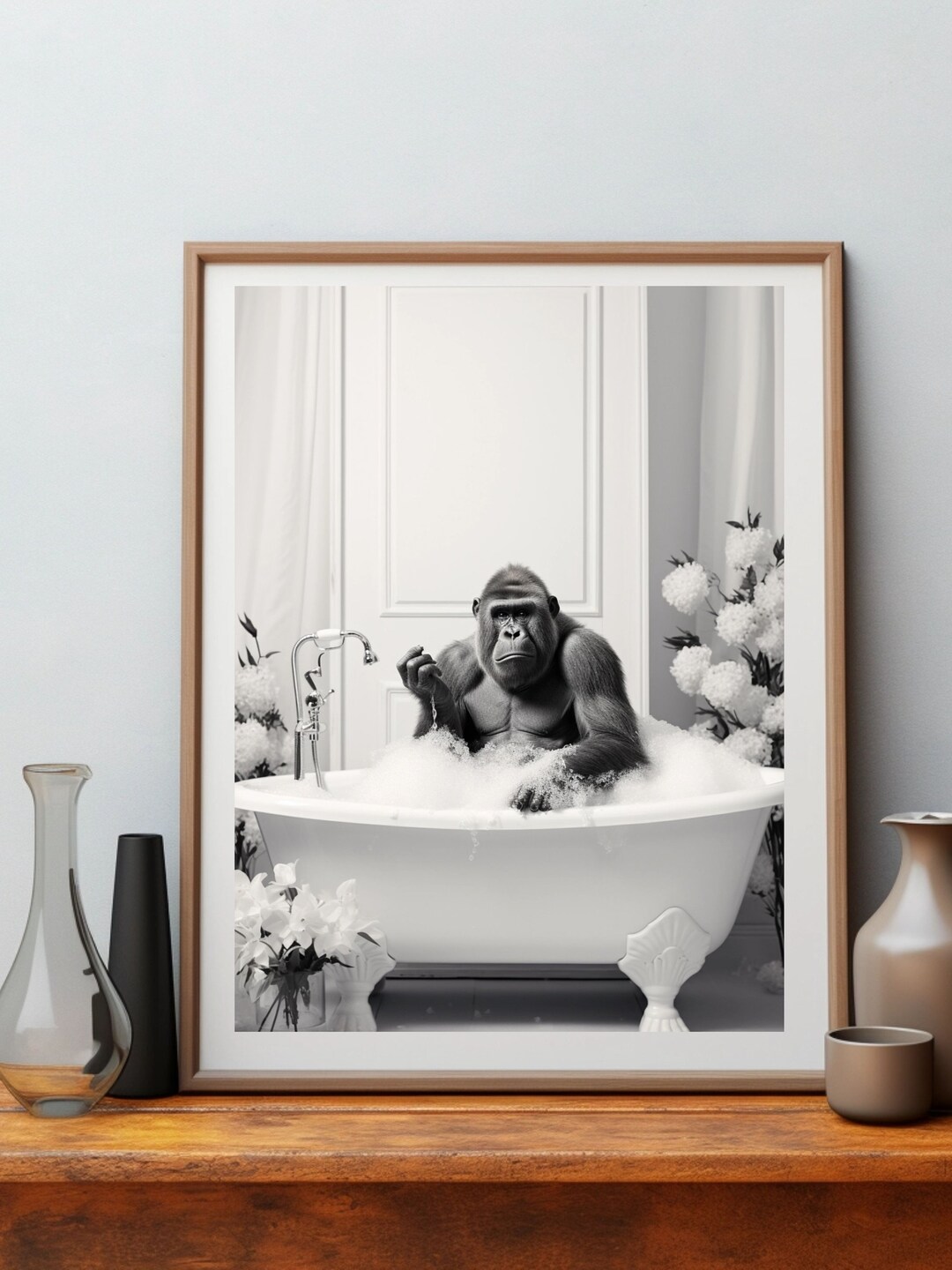 Gorilla in the Bath Art Print, Bathroom Art, Gorilla, Bathroom Wall Art ...