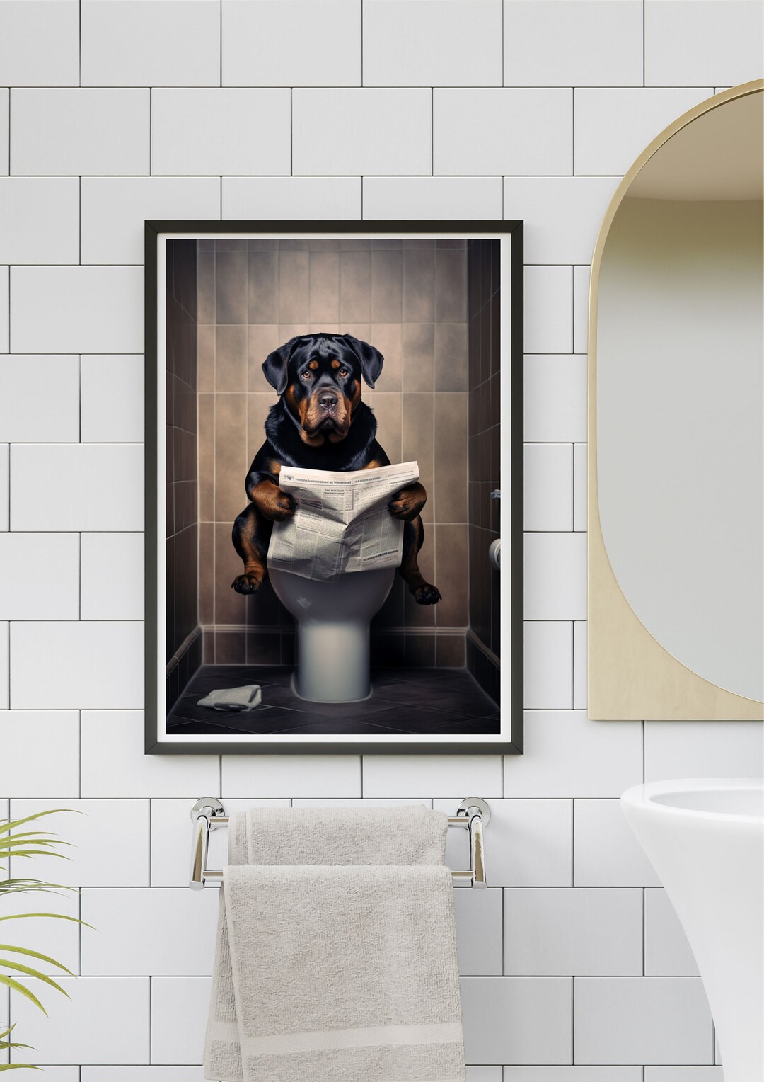 Rottweiler Art, Funny Bathroom Print, Toilet Poster, Bathroom Art ...