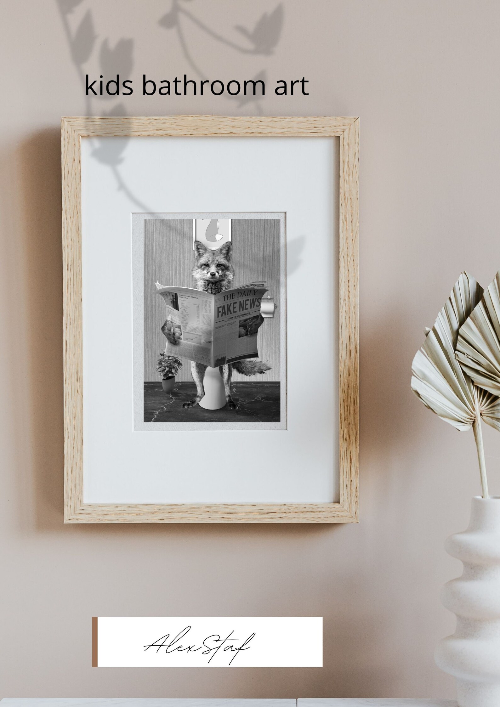 Fox Wall Art Black Art Fox in Toilet Toilet Humor Animal - Etsy