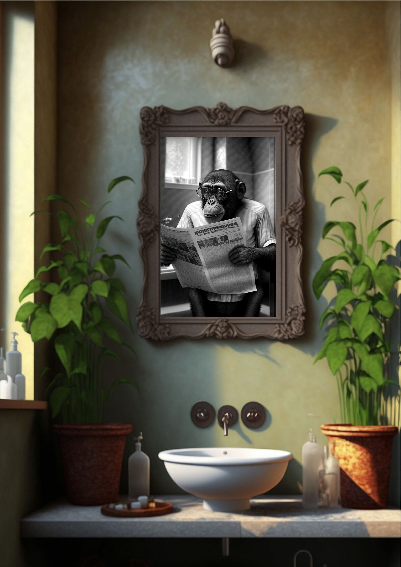 Monkey on Toilet Funny Bathroom Printable Safari Animal Art - Etsy