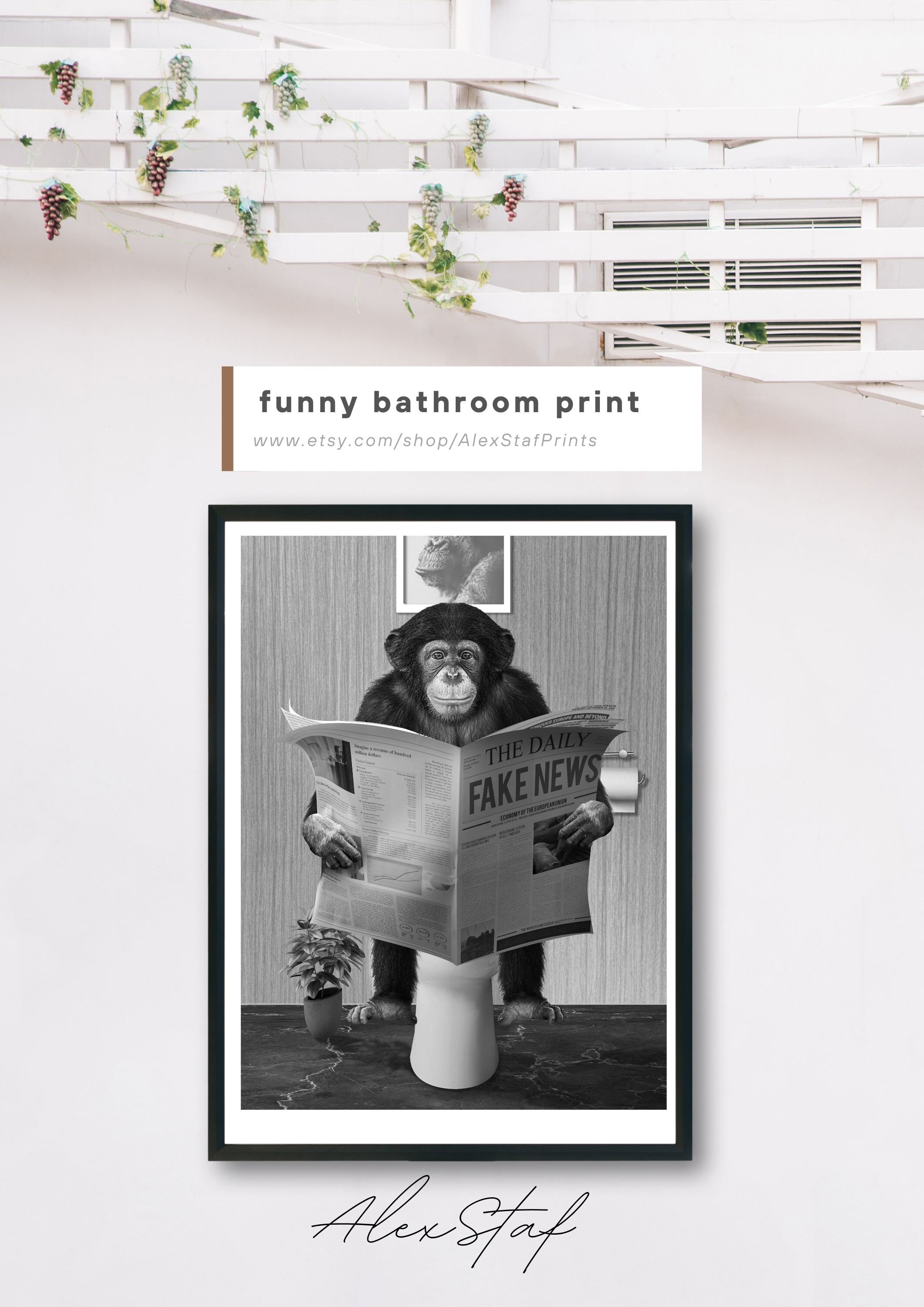 Monkey on Toilet Set 2 Funny Bathroom Printable Set 2 Safari - Etsy
