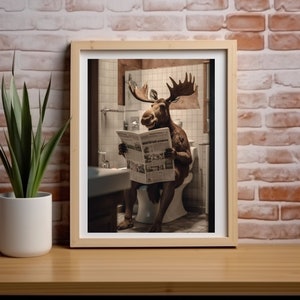 Moose Sitting on the Toilet Reading a Newspaper, Funny Bathroom Humor ...
