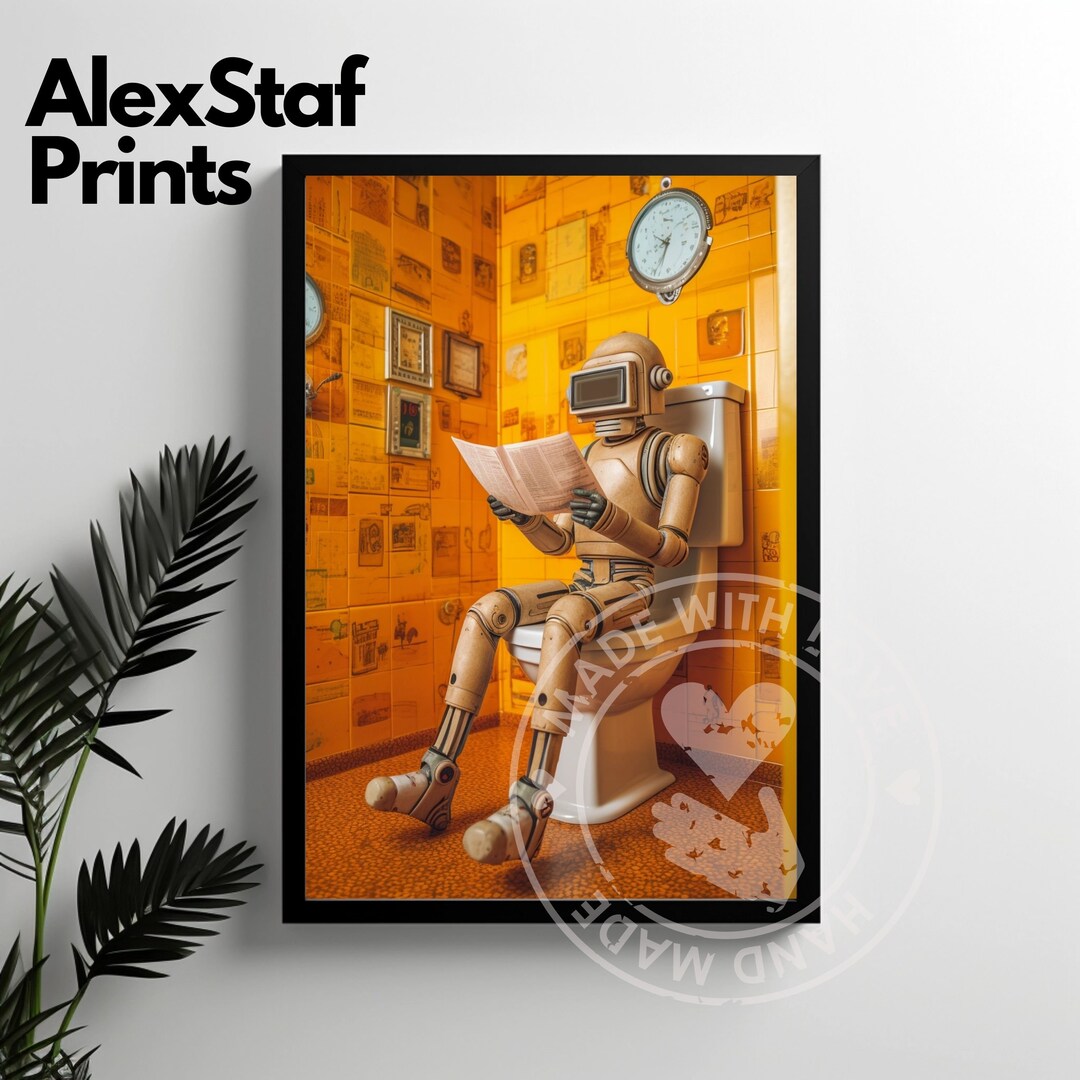 Robot in the Toilet, Home Decor, Digital Prints, Digital Download ...