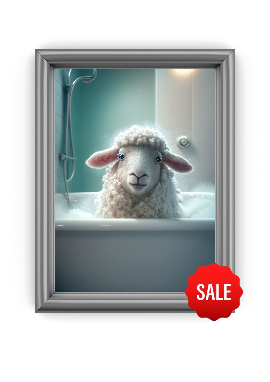 Sheep in Bathtub Printable, Sheep Bathing, Funny Bathroom Print, Farm ...