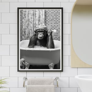 Monkey in a Bathtub Bathroom Poster, Monkey in Tub, Bathroom Print ...