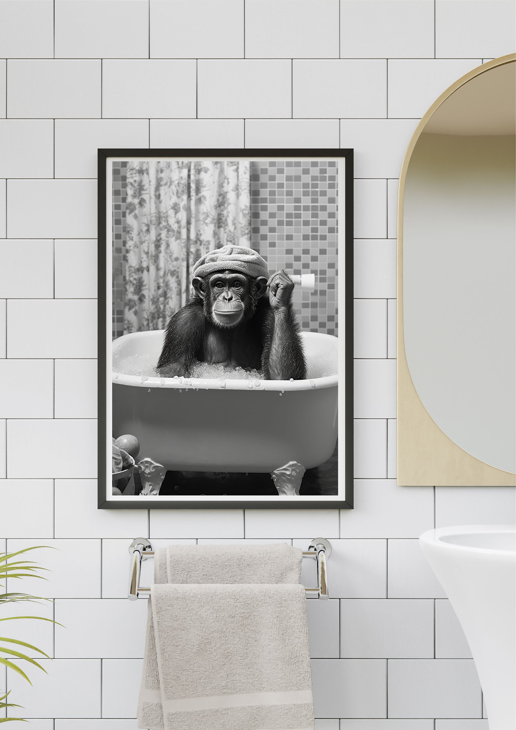 Monkey in a Bathtub Bathroom Poster Monkey in Tub Bathroom - Etsy