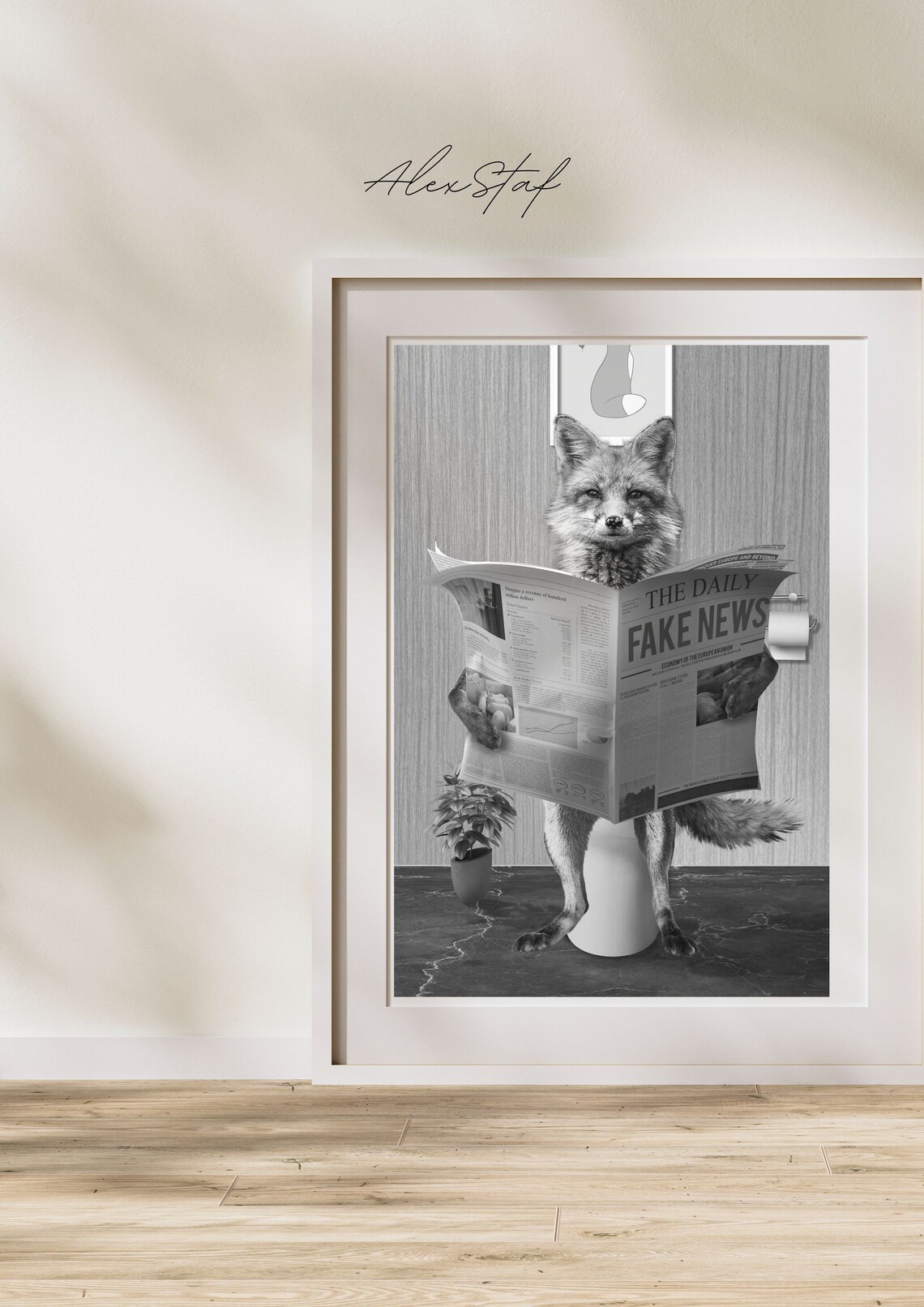 Fox Wall Art Black Art Fox in Toilet Toilet Humor Animal - Etsy