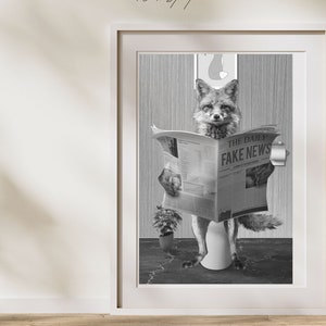 Fox Wall Art, Black Art, Fox in Toilet, Toilet Humor, Animal in Toilet ...
