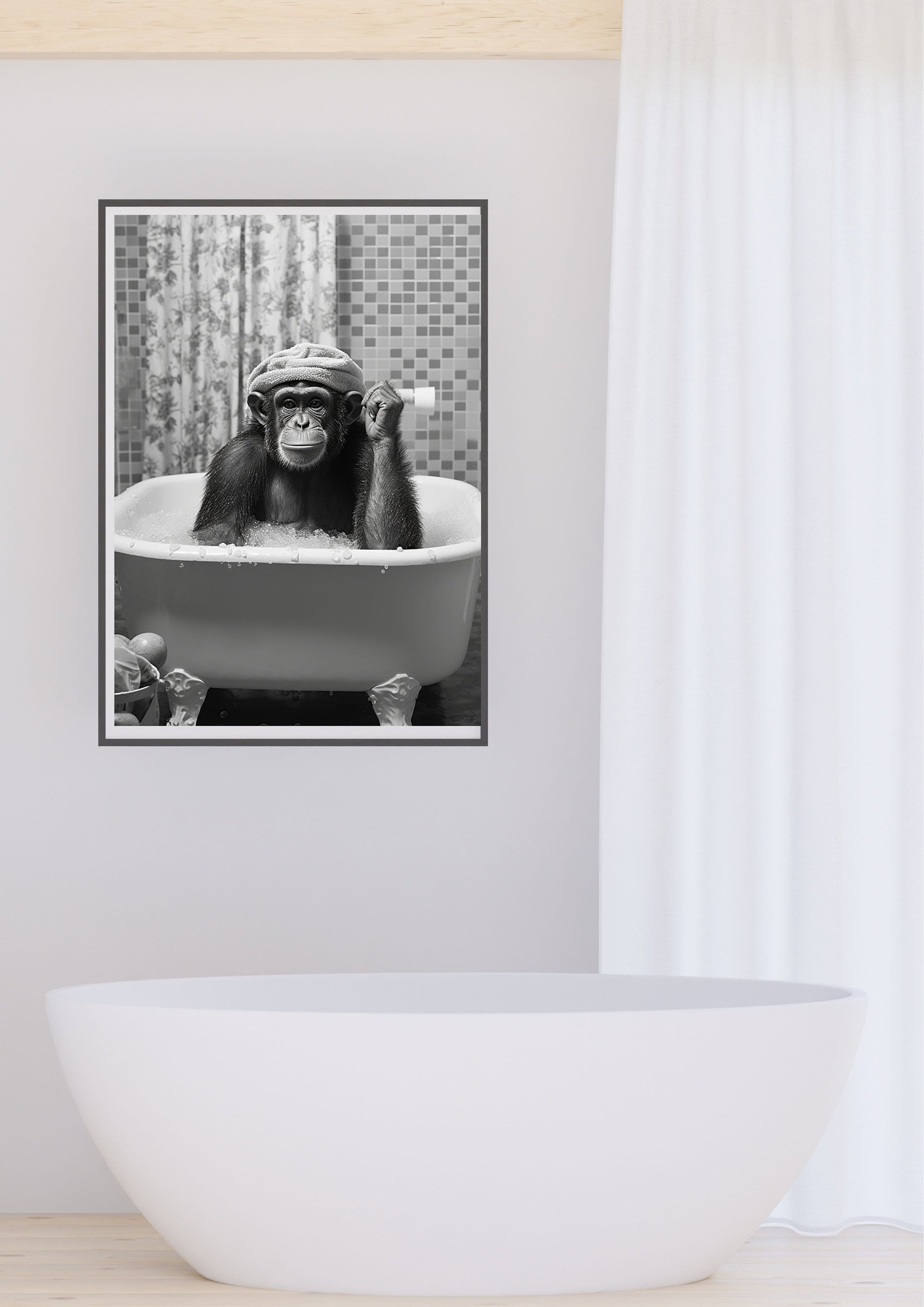 Monkey in a Bathtub Bathroom Poster, Monkey in Tub, Bathroom Print ...