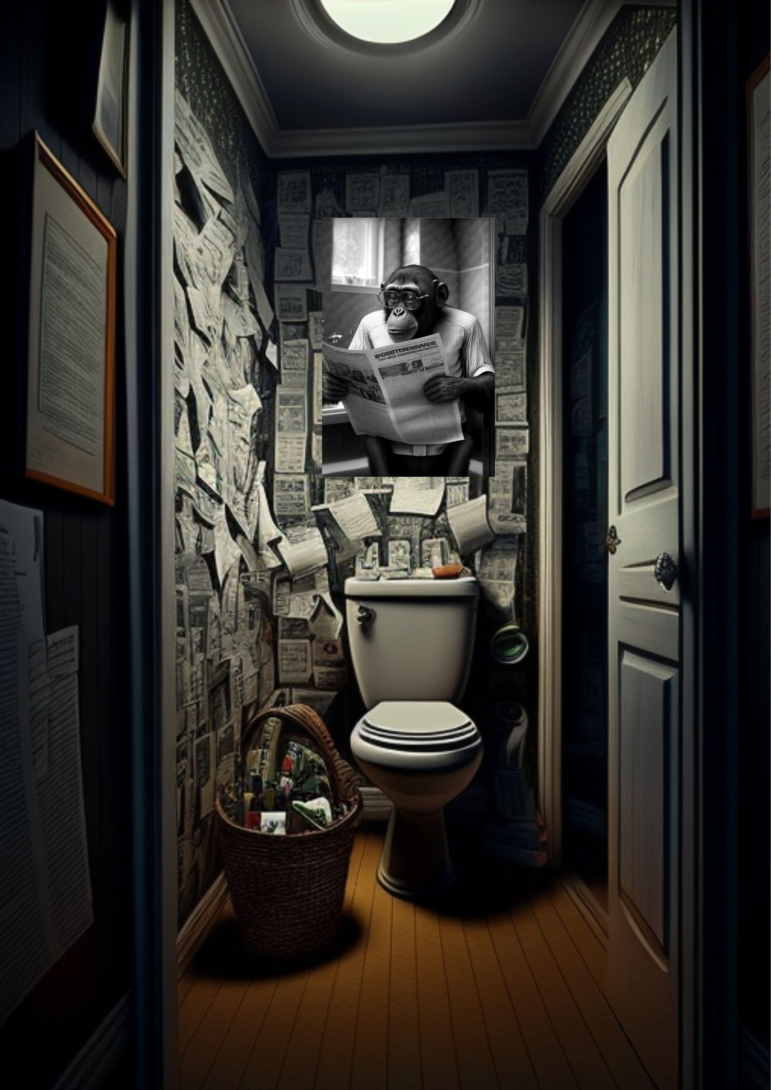 Monkey on Toilet, Funny Bathroom Printable, Safari Animal Art, Bathroom ...