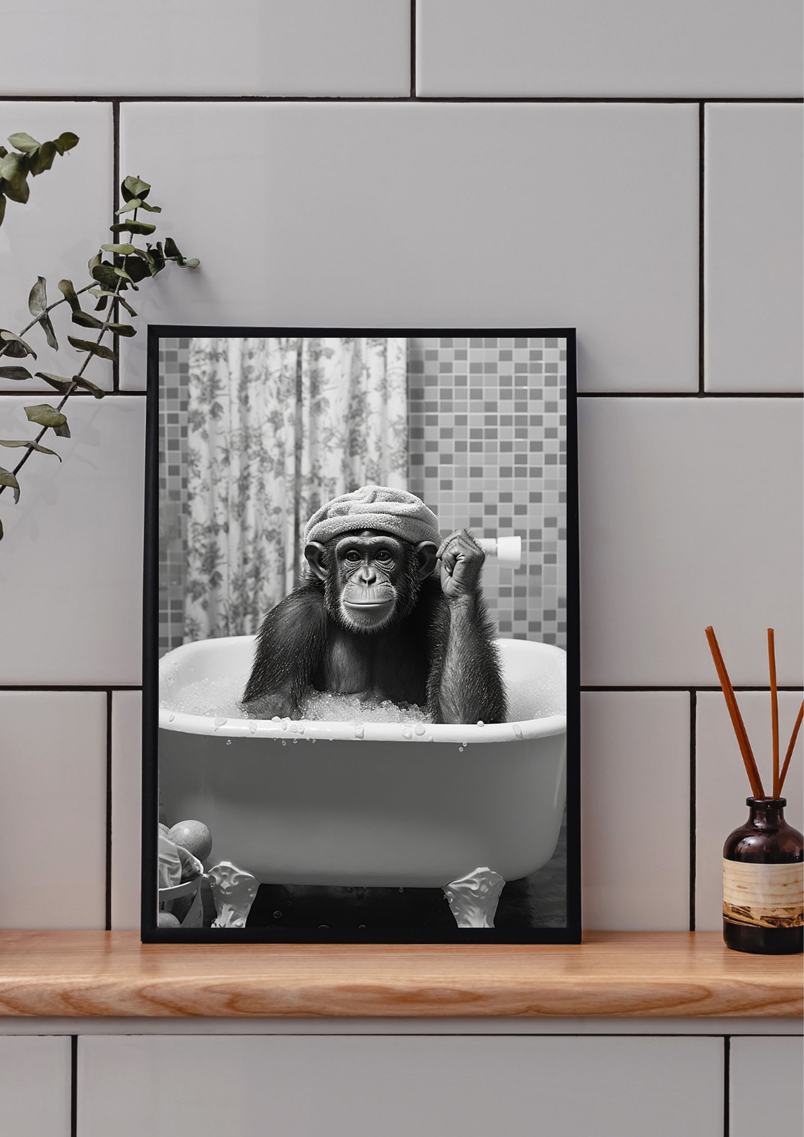 Monkey in a Bathtub Bathroom Poster Monkey in Tub Bathroom - Etsy
