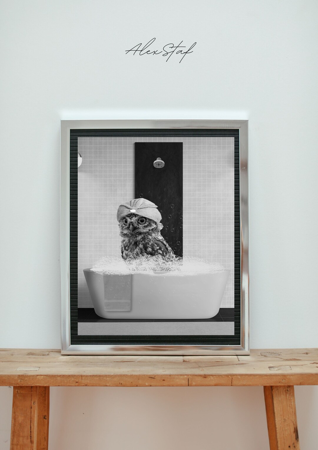 Owl Taking a Bath, Owl Print, Funny Bathroom Art, Owl in Toilet, Toilet ...