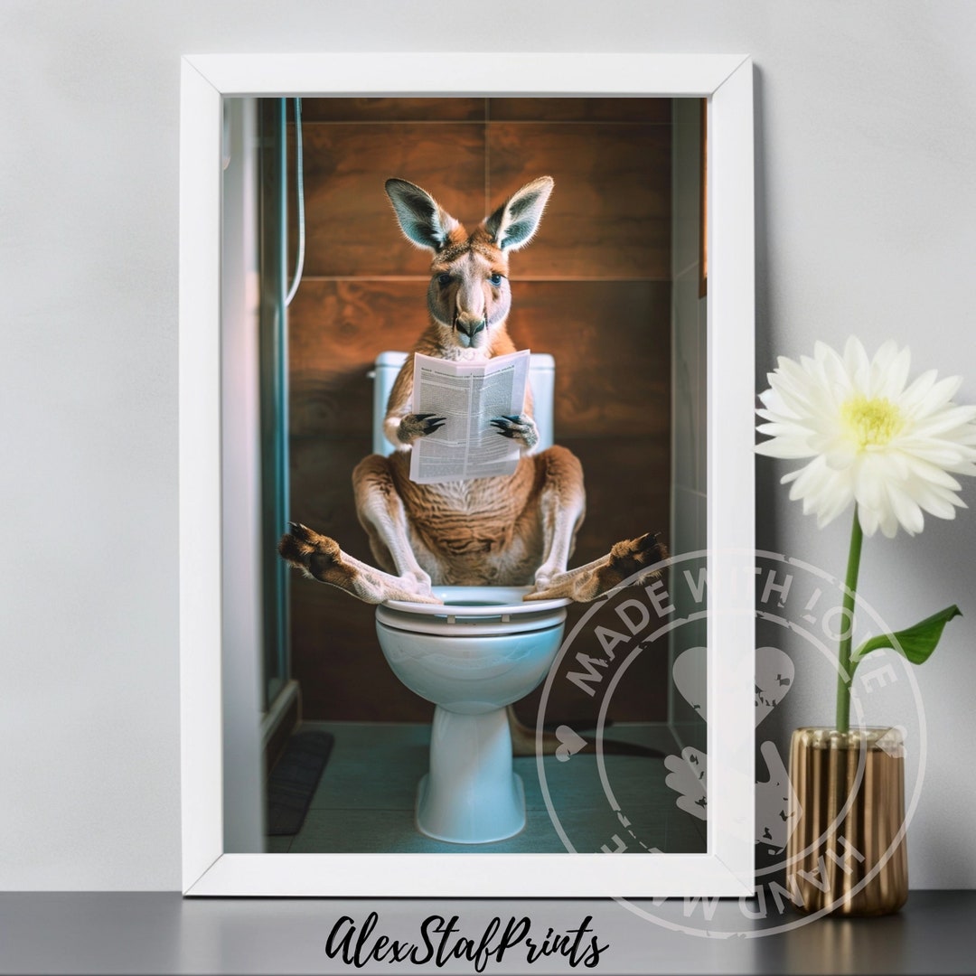 Funny Kangaroo Wall Art, Funny Bathroom Print, Toilet Poster, Bathroom ...