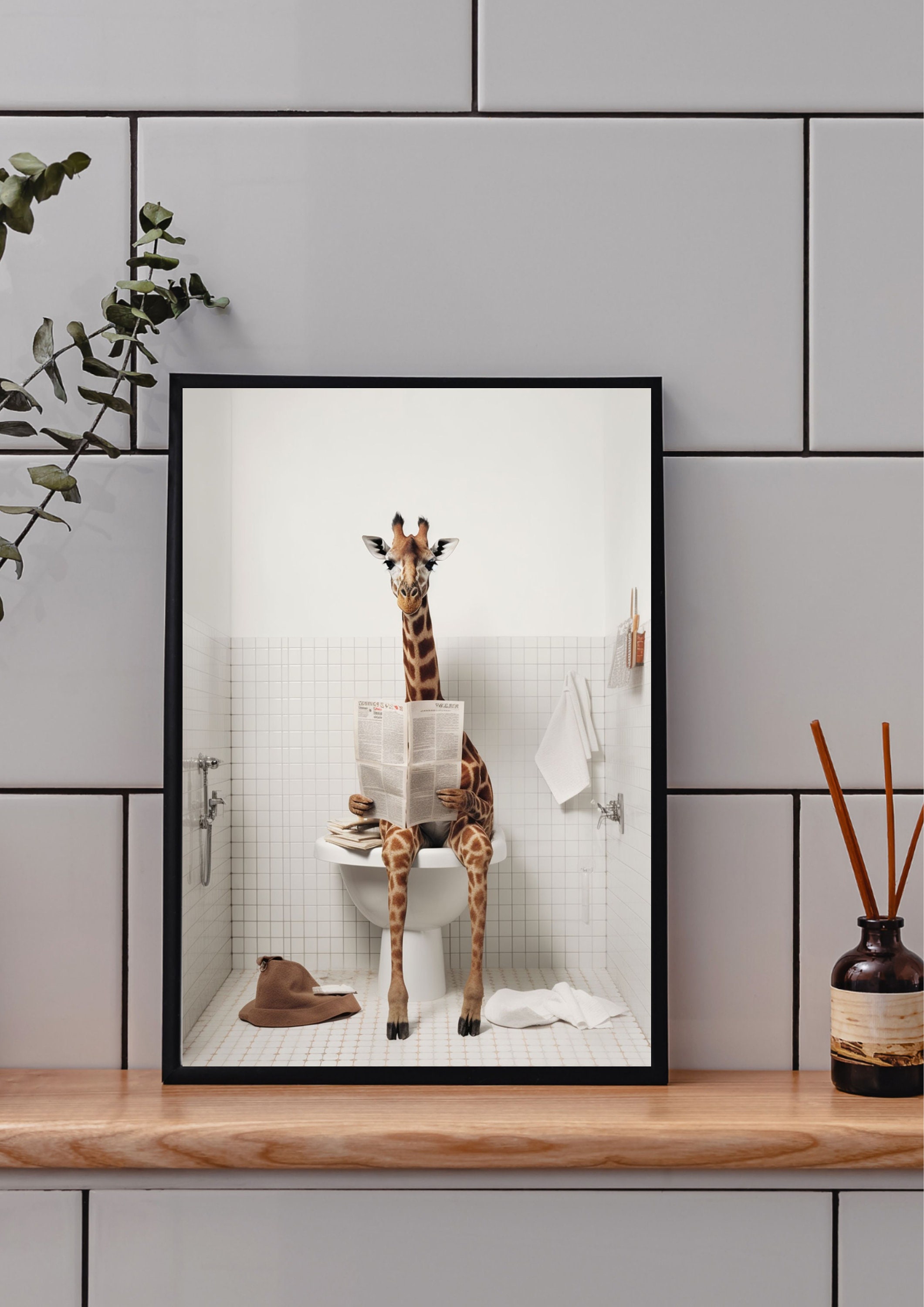 Giraffe on the Toilet Blue Bathroom Print Bathroom Wall Art - Etsy