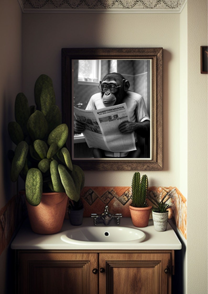 Monkey on Toilet Funny Bathroom Printable Safari Animal Art - Etsy