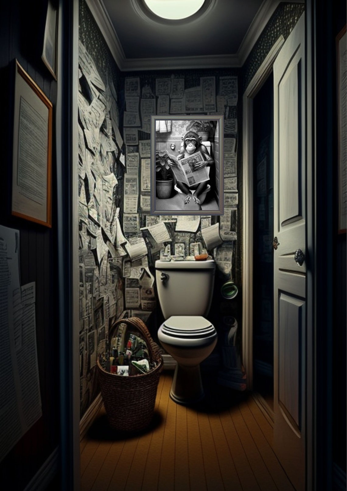 Bathroom Wall Art/monkey on Toilet Reading Newspaper Bathroom - Etsy