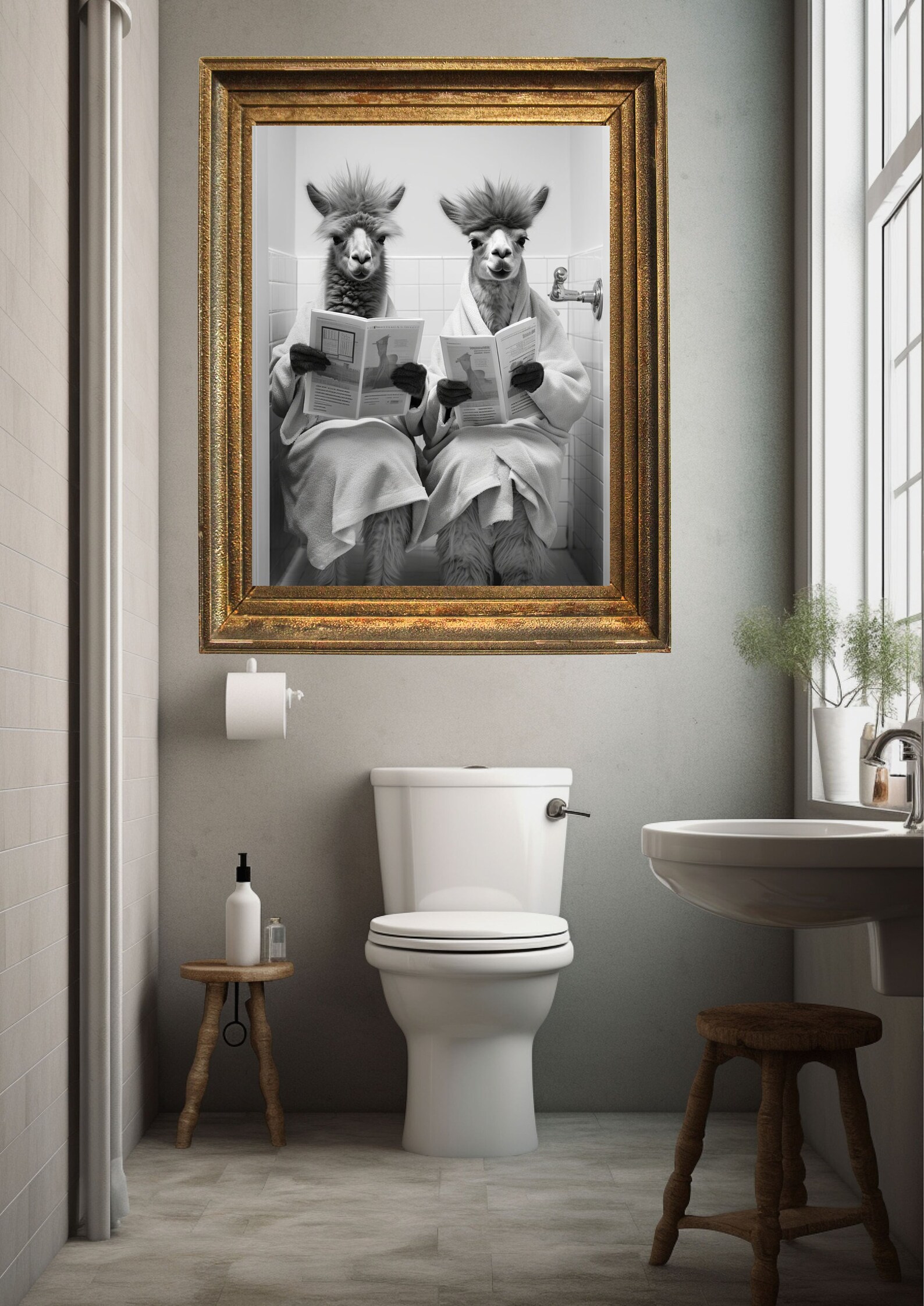 Alpaca Sitting on Toilet Bathroom Humor Funny Bathroom - Etsy