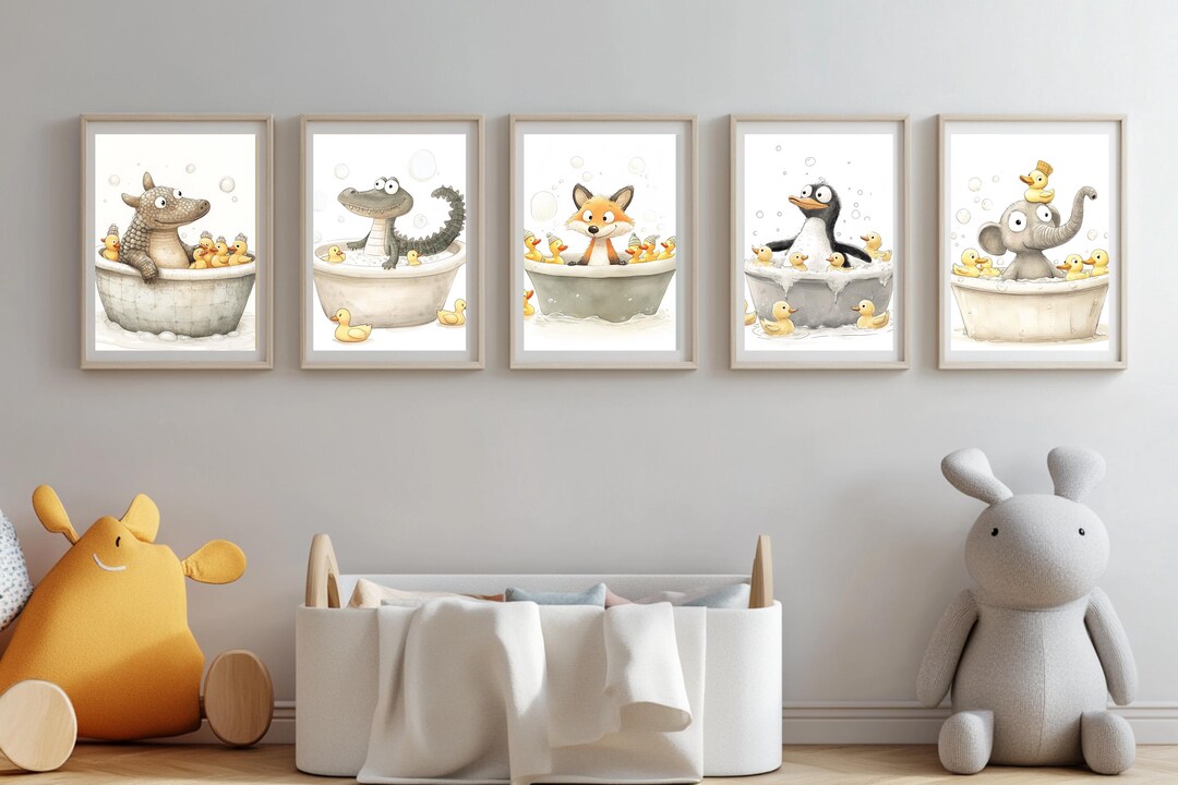 5 Digital Animal Posters for Kids' Bathroom - Cute and Fun Wall Art for ...