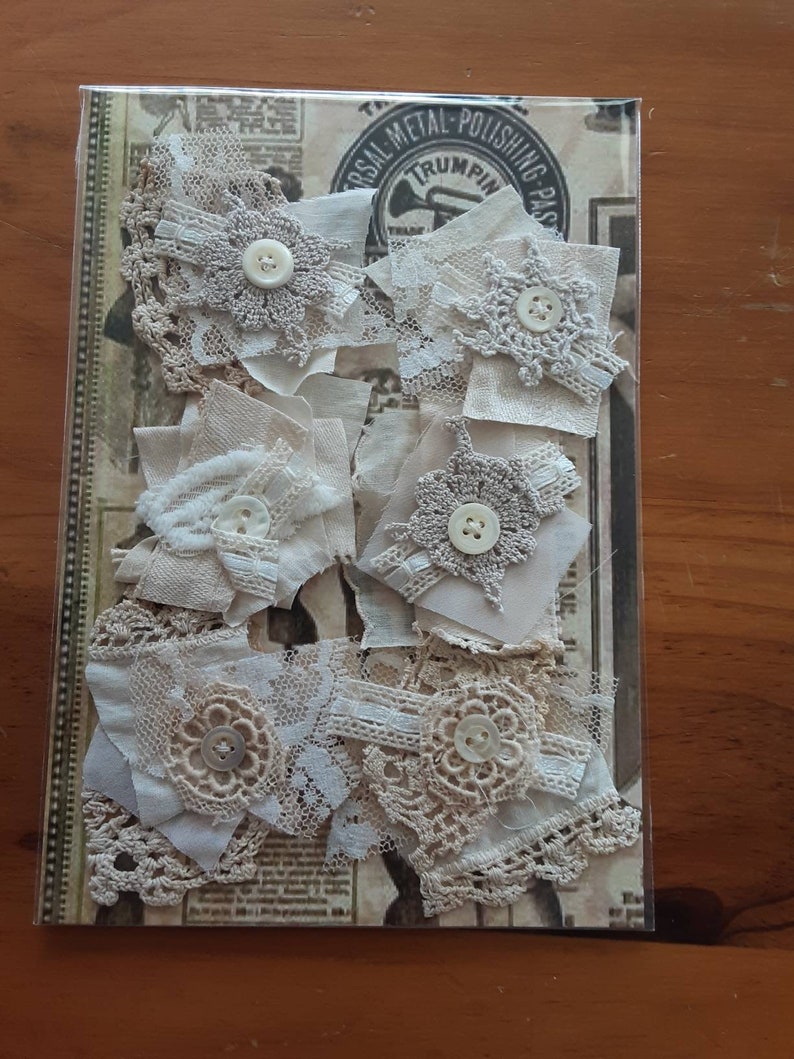 Handmade Vintage Fabric & Lace Clusters With Antique Buttons (pack of 6 ...