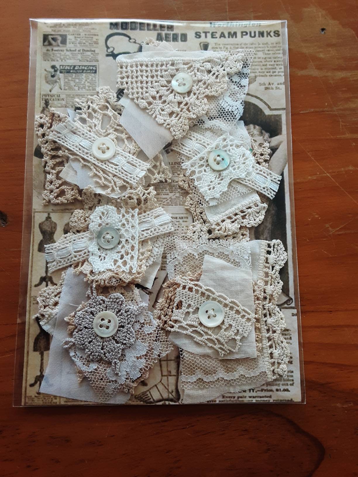 Handmade Vintage Fabric & Lace Clusters With Antique Buttons (pack of 6 ...