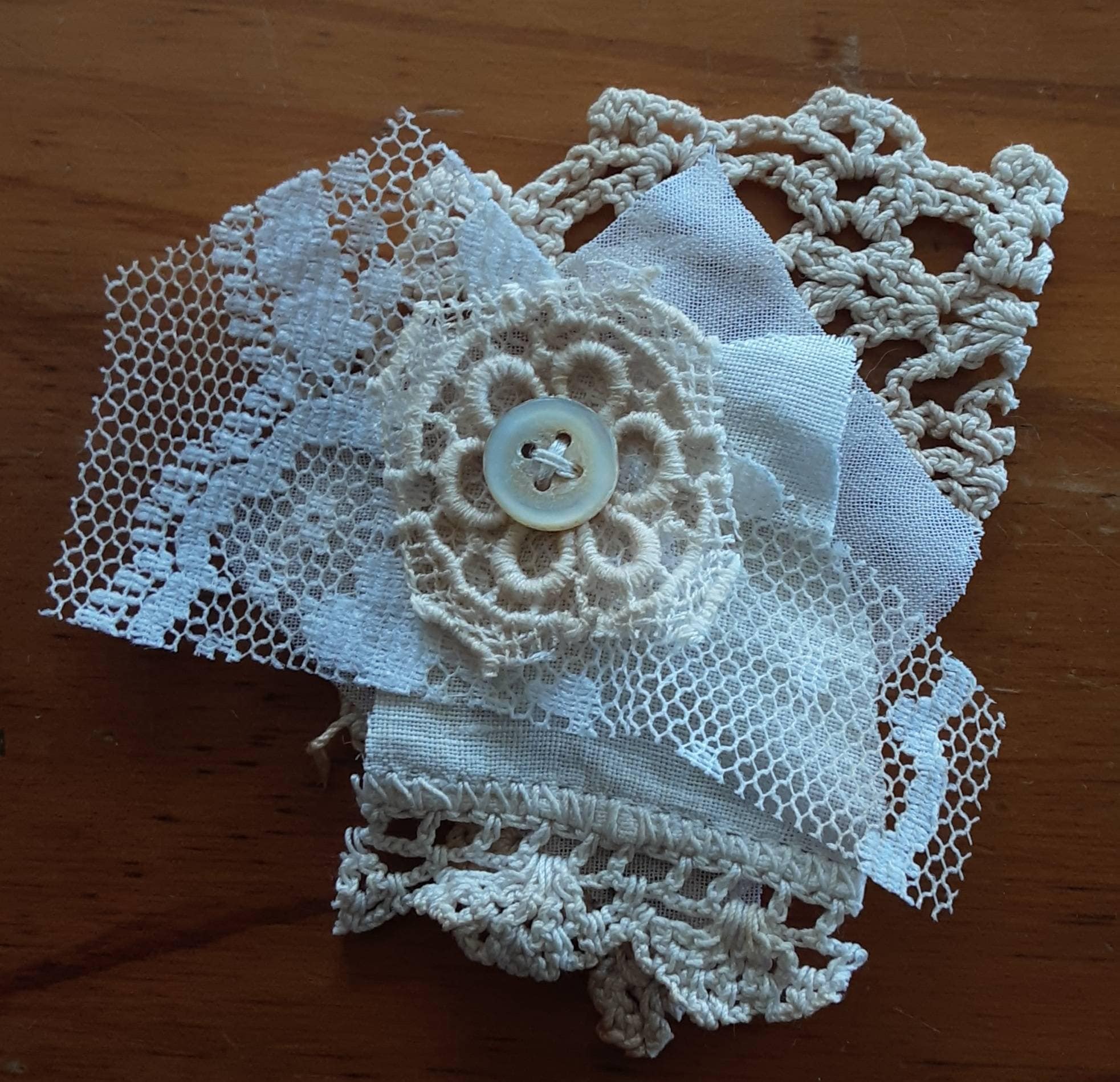 Handmade Vintage Fabric & Lace Clusters With Antique Buttons (pack of 6 ...