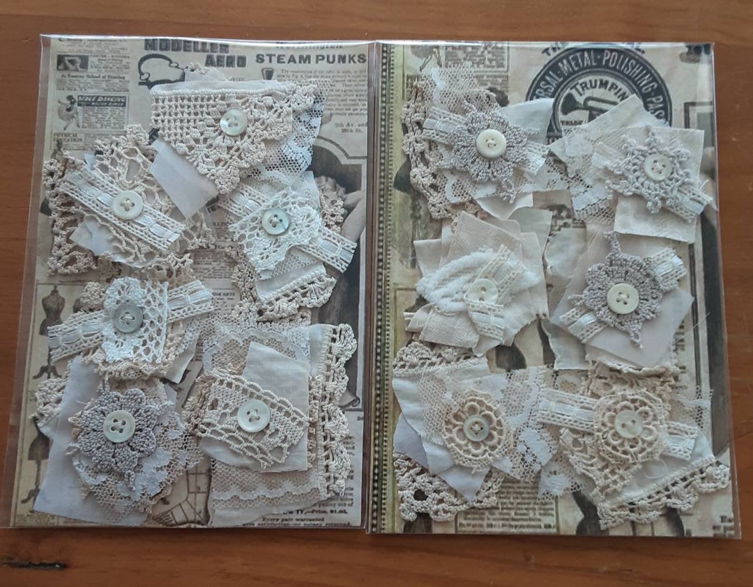 Handmade Vintage Fabric & Lace Clusters With Antique Buttons (pack of 6 ...