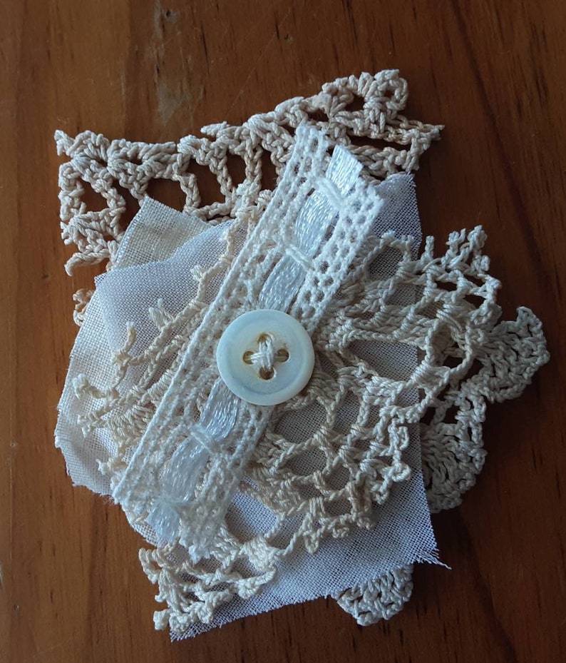 Handmade Vintage Fabric & Lace Clusters With Antique Buttons (pack of 6 ...