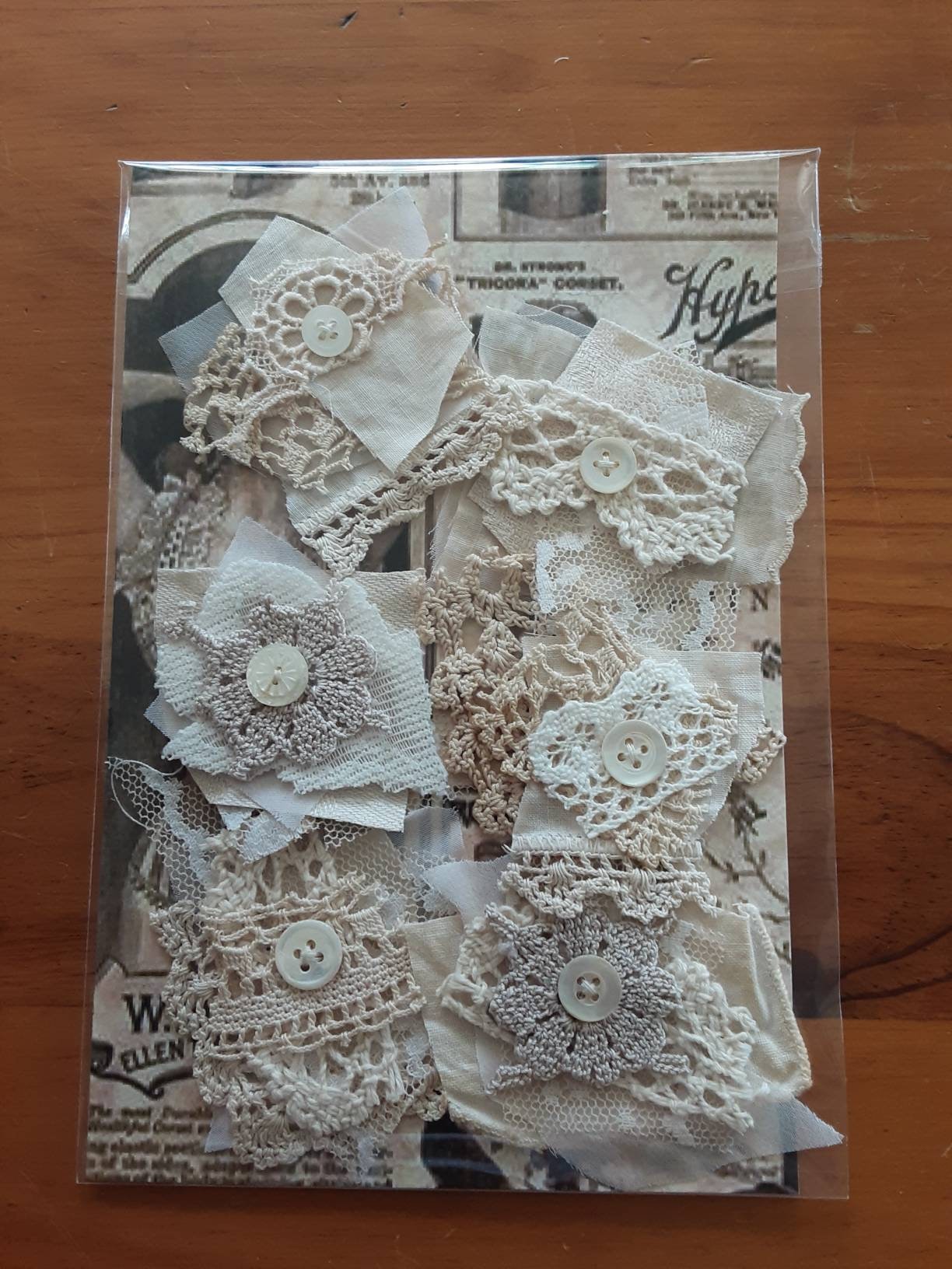 Handmade Vintage Fabric & Lace Clusters With Antique Buttons (pack of 6 ...