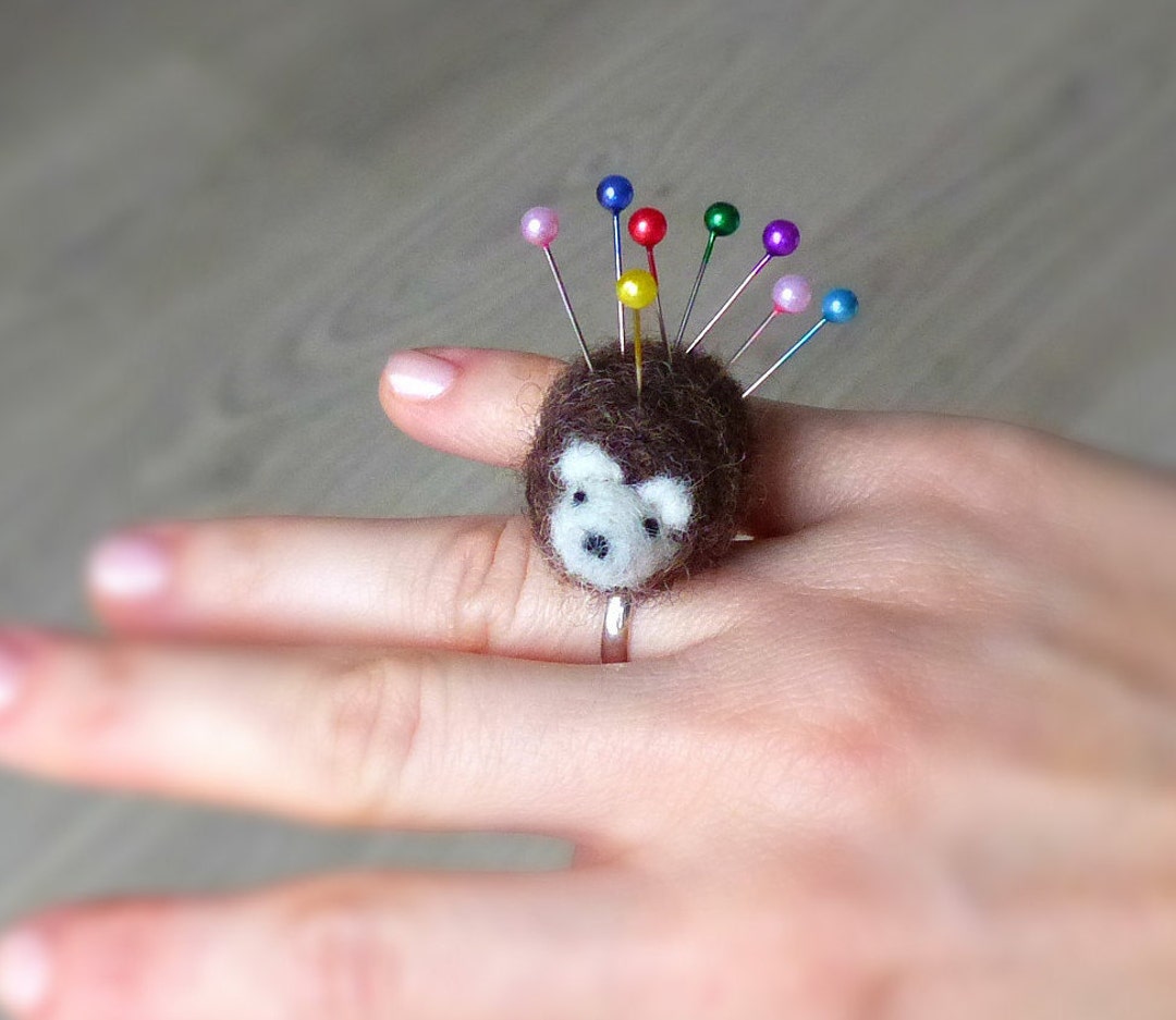 Hedgehog Pincushion Ring, Needle Felted Pincushion Ring, Gift for ...