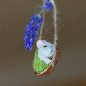 Sleeping Mouse in a Walnut Shell, Needle Felted Ornament, Gift for ...