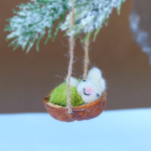 Sleeping Hugging Bunny and Mouse in a Walnut Shell Ornament - Etsy