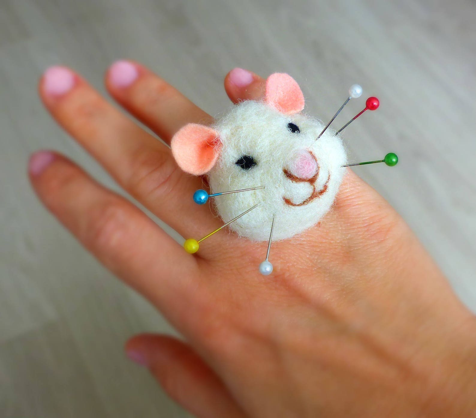 Mouse Pincushion Ring Needle Felted Pincushion Ring Gift for - Etsy